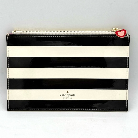 kate spade | Bags | Kate Spade Zipper Pouch Black Cream Stripes ...